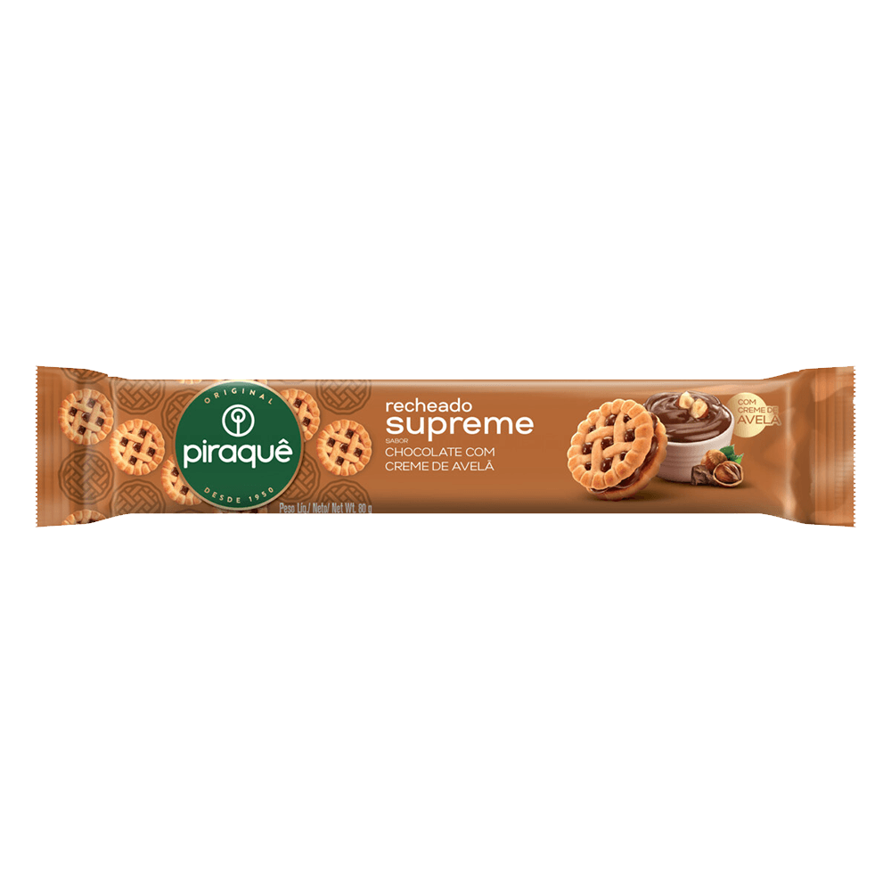 Biscoito Recheado Piraquê Supreme Chocolate Creme Avelã 80g