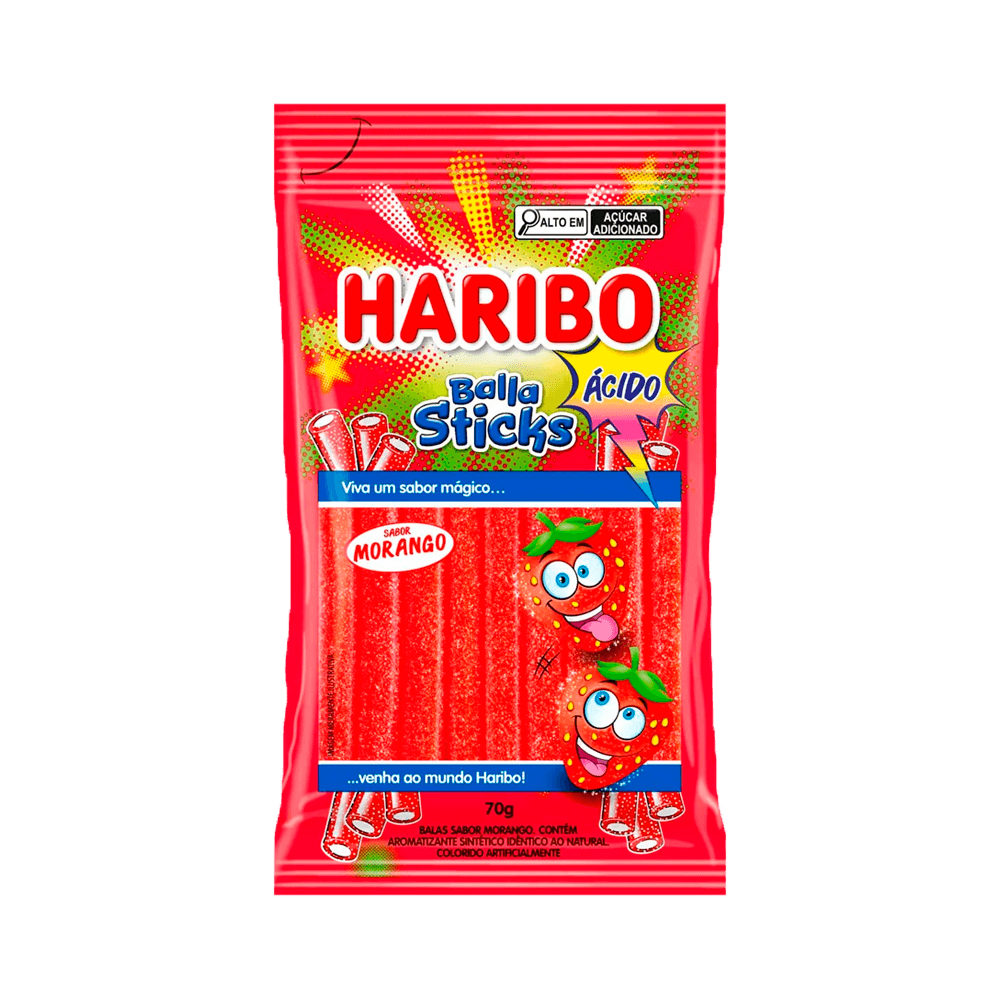 Bala Sticks Haribo Morango Ácido 70g