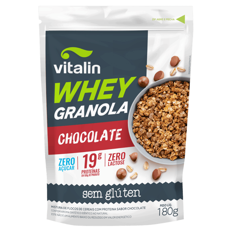 Granola Vitalin Whey Sem Gluten Zero Açúcar Chocolate 180g